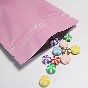 100 Double-Sided Glossy Pink Flat Foil Zip Top Sample Food Safe Packaging Powdered Storage Bags (3oz, Glossy Pink)