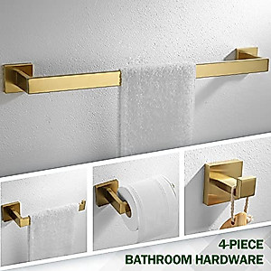 VELIMAX Premium Stainless Steel 4 Pieces Bathroom Hardware Accessories Set Wall Mounted Towel Bar Set, Brushed Gold, 23.6-Inch