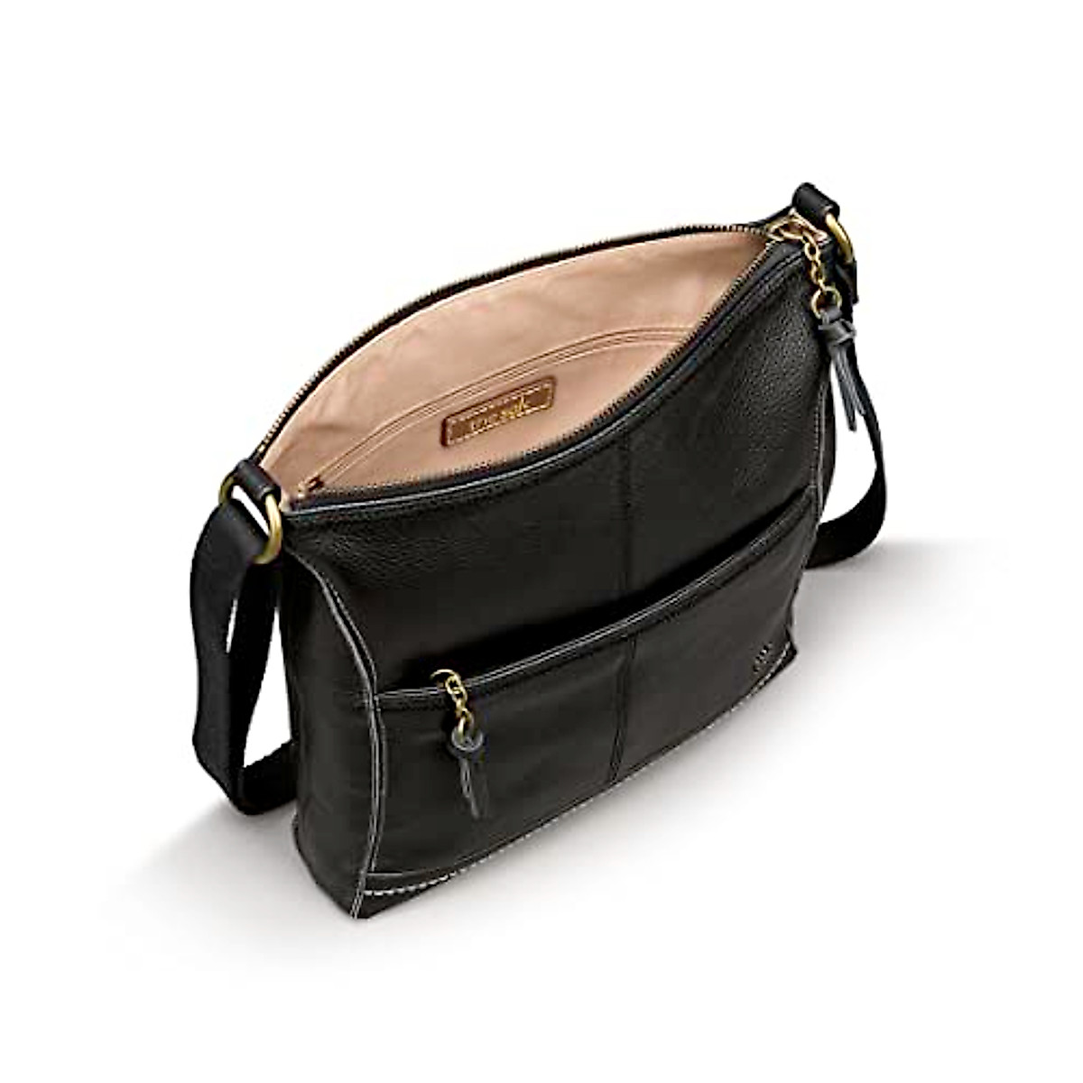 Sakroots Iris Crossbody Bag in Leather, Casual Purse with Adjustable Strap & Zipper Pockets, Multifunctional & Sustainably-Made, Black
