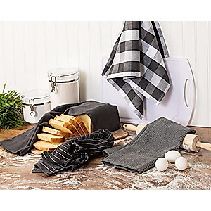 Kitchen Cotton Towels - 100% Cotton Gray Dish, Hand, Tea Towels - Flat, Terry, Waffle, Herringbone - 28 x 16 in