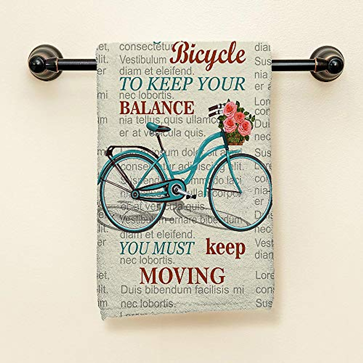 HGOD DESIGNS Quote Hand Towels,Inspirational Quote On Newspaper with Retro Bicycle and Flower 100% Cotton Soft Bath Hand Towels for Bathroom Kitchen Hotel Spa Hand Towels 15"X30"