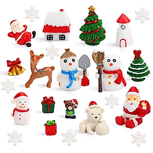 DIYASY Christmas Miniature Figurines,30 Pcs Mini Crafts Resin Santa Claus Snowman Elk Ornaments Kit for DIY Christmas Fairy Garden and Snow Globes