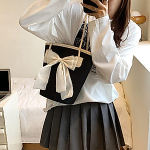 XMLIZHIGU PU Leather Purse for Womens Handbag Top Handle Shoulder Bag Tote Bucket Bag Bow Bag Black HDJ02