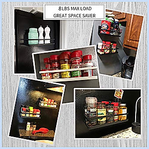 YJSMO Magnetic Spice Rack for Refrigerator,Heave Duty Magnetic Shelf For Kitchen With Strong Magentic Storage Organizer,Fridge Spice Rack for Cabinet,Space Container,Drill free (Black, 2 Pack)