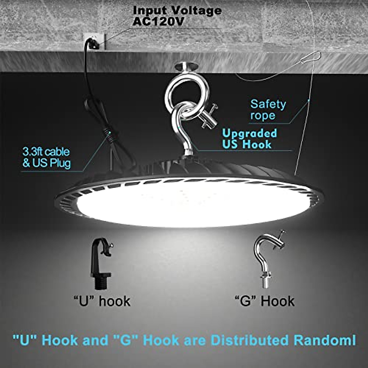 Lightdot 4Pack 250W LED High Bay Light 35000lm (Eqv.1000W MH/HPS) Commercial Bay Lighting, 5000K Daylight LED UFO High Bay with US Plug for Garage/Barn, Energy Saving Upto 1840KW*4/Y(5Hrs/Day)