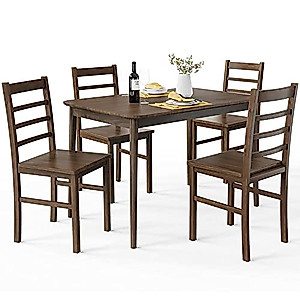 Giantex 5 Pieces Dining Table Set, Wooden Kitchen Table Set for 4, Farmhouse Table with 4 Chairs, Sturdy Construction & Easy Assembly, Modern Table and Chairs Set for Dining Room, Living Room, Kitchen