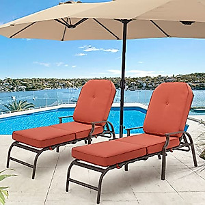 AECOJOY Lounge Chair, Outdoor Chaise Lounge with 5-Position Adjustable Backrest, Pool Chairs for Patio, Porch and Pool, Orange