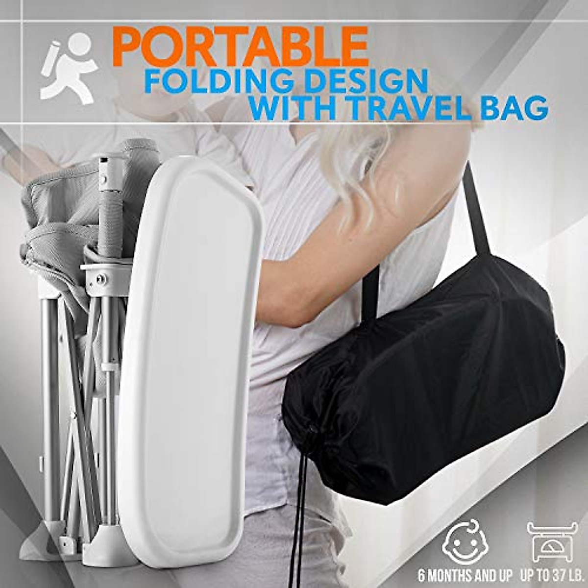 Serene Life Baby Seat Booster -Space Saver Toddler Booster Seat - Portable Pop and open Sit Folding Booster Feeding Chair - Safety Belt/Food Tray/Travel Bag - SereneLife SLBS66, Grey, 6 Piece Set