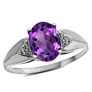 Tommaso Design Oval 9x7 Genuine Amethyst Ring 14 kt White Gold Size 6.5