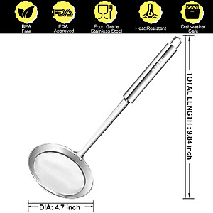 Anaeat 4.7" Stainless Steel Fat Skimmer Spoon - Professional Kitchen Fine Mesh Food Strainer and Hot Pot Skimmer with Long Handle for Skimming, Cooking, Frying, Grease, Gravy and Foam