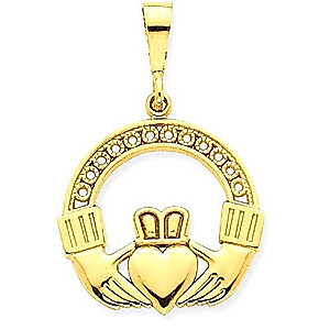 IceCarats 14K Yellow Gold Heart Love Irish Claddagh Necklace Celtic Charm Pendant Jewelry Only