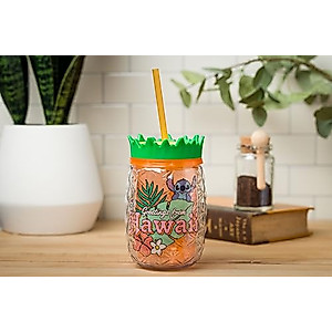 Silver Buffalo Disney Lilo and Stitch Greetings From Hawaii Featuring Scrump Pineapple Shaped Double Wall Tumbler, 16 Ounces