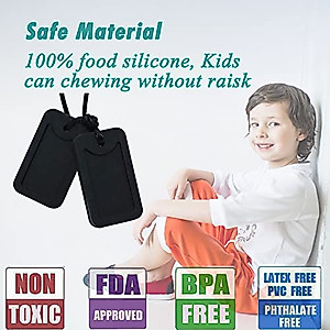 Sensory Chew Necklace for Kids or Adults, Silicone Dog Tag Pendant Chewy for Autism ADHD SPD PICA and Oral Motor Chewing Needs, Fidget Chewable Necklaces (Black)