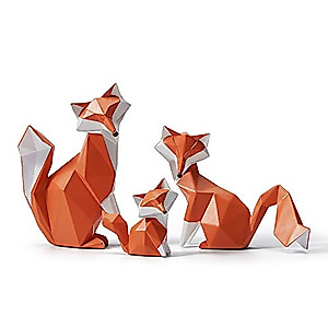 HAUCOZE Fox Figurine Gifts Geometric Sculpture Decor Animal Statue Gifts Polyresin Arts 8.0 inch