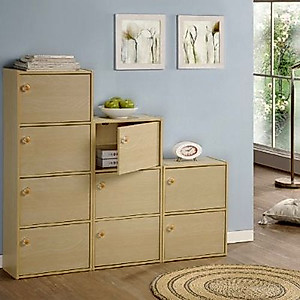 Furinno Pasir 2 Tier Bookcase with 2 Door/Round Handle, Steam Beech