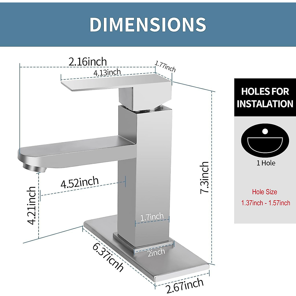 Oersitor Brushed Nickel Single Handle Bathroom Sink Faucet, Stainless Steel Vanity Faucet for Bathroom Sink with Water Supply Hoses Silver