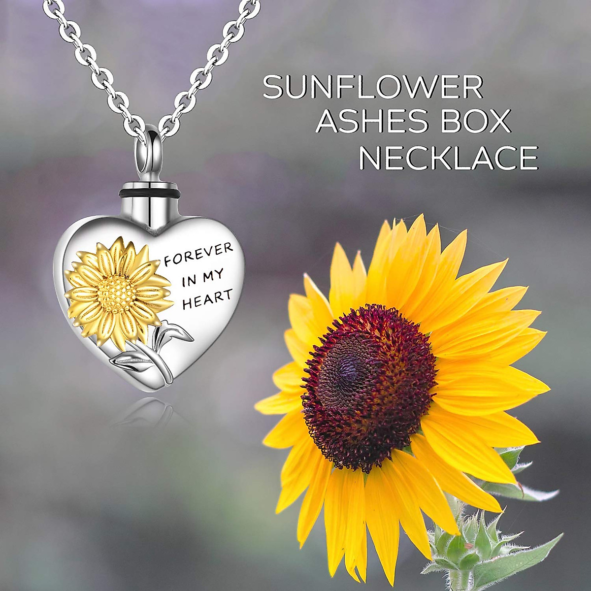 YFN Sterling Silver Sunflower Urn Necklaces for Ashes for Women Men, Sunflower Cremation Jewelry for Ashes Memory Necklace Gift, Easter Keepsake for Women