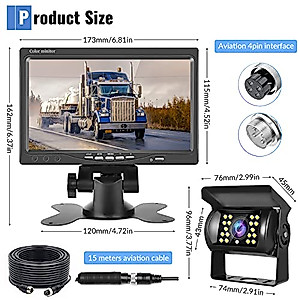 Backup Camera for Truck Rv, 7 inch LCD HD Monitor, IP69 Waterproof, Adjustable Guide Line, 18 IR LED Night Vision, Vehicle Back up Reverse Camera Kit for Trailer/Pickup/SUV/Car/Van/Bus
