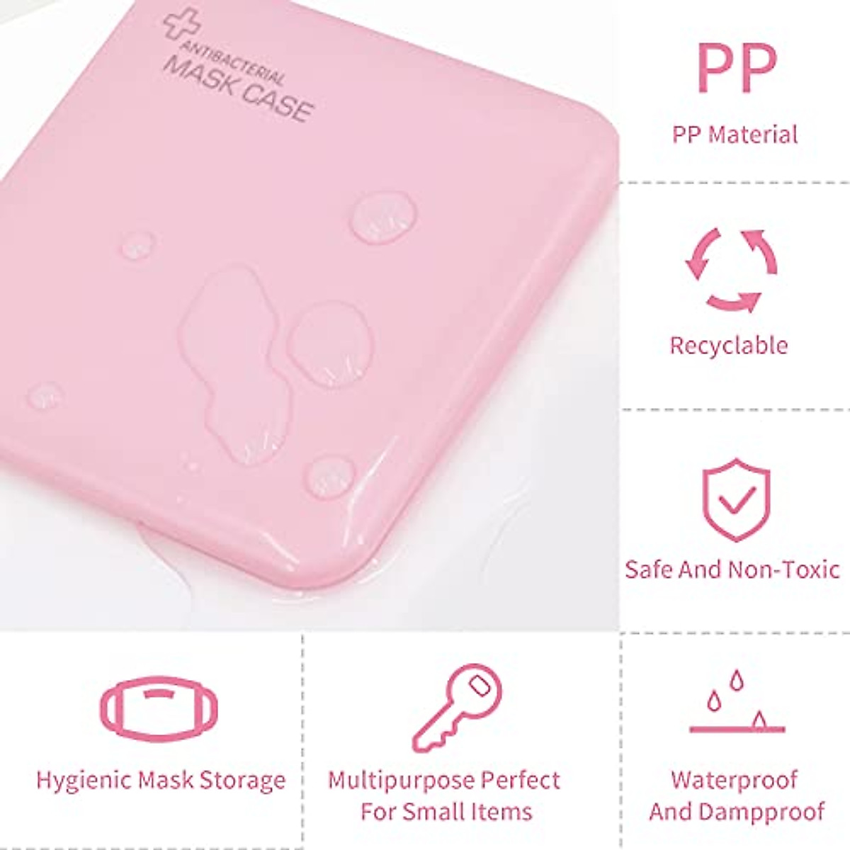 Mask Storage Case Portable Mask Case Masks Organizer for Recyclable, Dust Mask Storage Box for Pollution Prevention 1 Pack (Pink)
