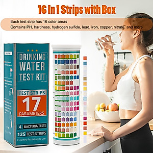 Anglekai 125+8P Drinking Water Testing Kit for Home, Water Testing Kit with 125P Testing Strips/ 4P Bacteria Tests/Tube/Dropper/Timer/Instruction, Well Water Test Kit for Home Water Quality Test