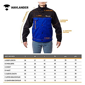 Waylander Flame Resistant FR Cotton Welding Jacket with Snap Button Front and Wrist Closures - Black/Blue (MEDIUM)