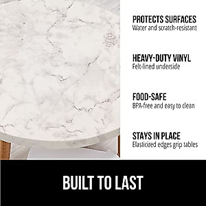 Gorilla Grip Vinyl Round Tablecloth, Fitted Elastic Edge Cover, Fade and Stain Resistant Table Cloths, Spill Proof Linen Covers for Indoor Dining, Outdoor Picnic Parties, Camping, 44" Marble White