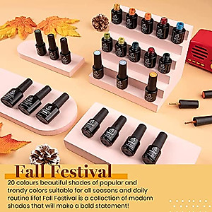 Beetles Fall Winter Gel Nail Polish Kit, Red Yellow Orange Green Gel Polish Set with Glossy & Matte Gel Top Coat Base Coat Soak Off Nail Lamp Christmas Mother's Day Gifts for Women, 20 Pcs