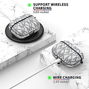 TANGABA AirPods Pro Case Cover with Keychain, Full Protective Hard Shell Cute Leather Airpods Pro Protective Cover Case for Women Men, Front LED Visible-Pine Green