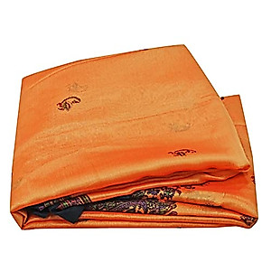 Peegli Vintage Orange Saree Paisley Printed DIY Craft Fabric Poly Silk Sari