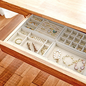 Elsjoy Set of 8 Velvet Jewelry Tray, Drawer Insert Divided Storage Holder Stackable Jewelry Organizer, Necklace Bracelet Display Tray for Earring, Ring, Brooch, Watch, 8.3"x5"x1" Beige 4 Styles