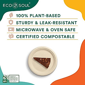 ECO SOUL 100% Compostable 6 Inch Paper Plates [100-Pack] Disposable Party Plates I Heavy Duty Eco-Friendly Sturdy Appetizer Plates Disposable I Biodegradable Unbleached Sugarcane Eco Plates