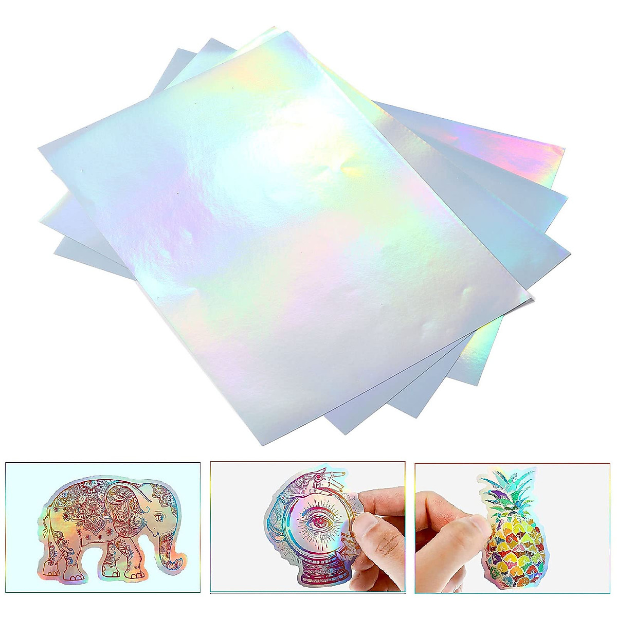 22 Sheets Holographic Sticker Paper, A4 Size 8 x 12in Dries Quickly Printable Holographic Stick Adhesive Paper for Inkjet Printers, Photocopiers, Printers