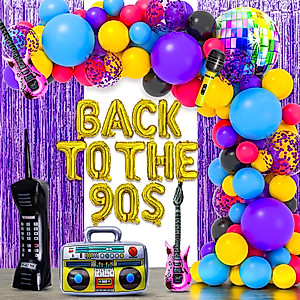 101PCS 90s Party Decorations, 90's Birthdays Party Supplies Bundle Includes Inflatable Disco Ball Radio Boom Box Retro Mobile Phone Guitar and Mobile Phone, Back to 90s Hip Hop Party for Adults