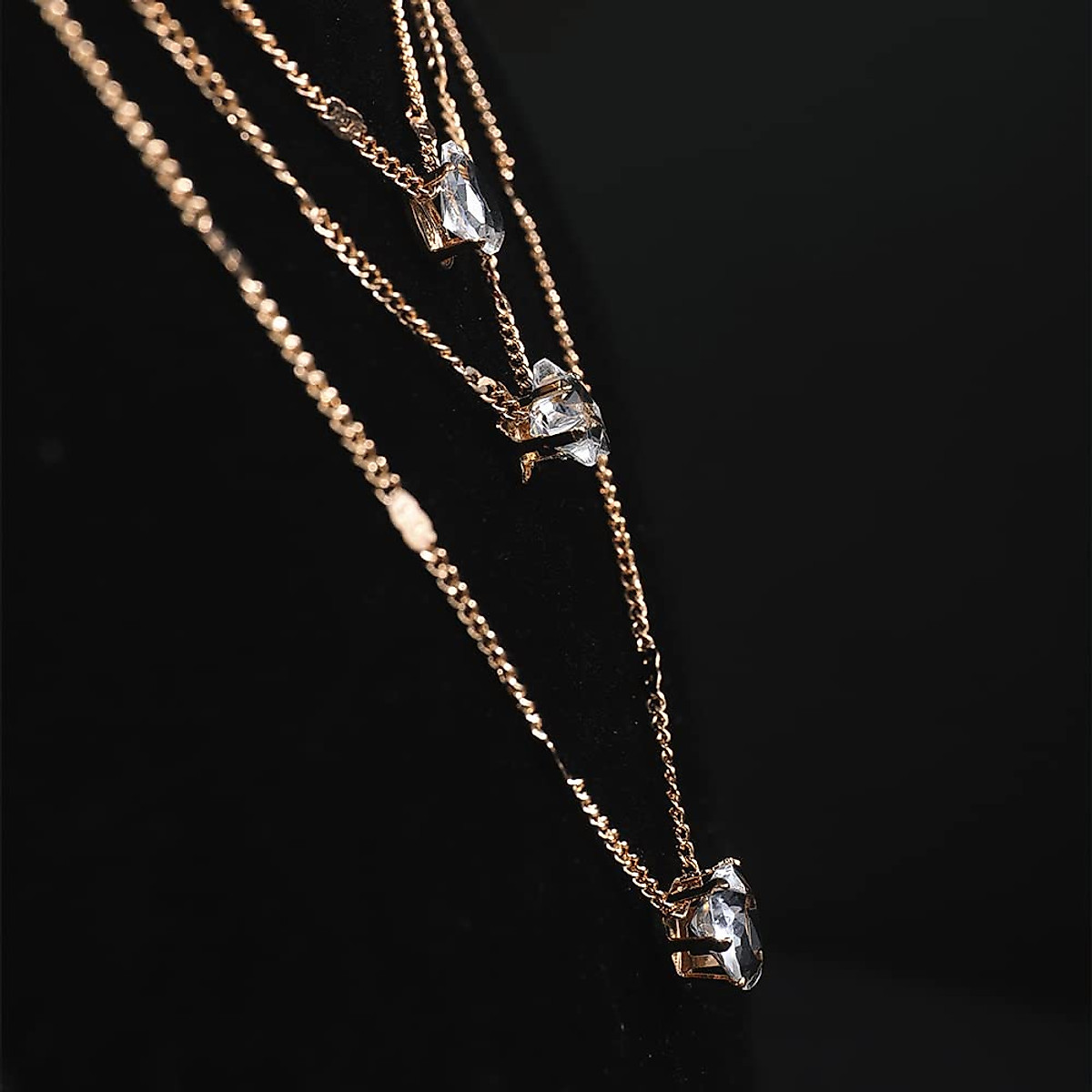 Chmier Boho Layered Crystal Necklace for Women Adjustable Delicate Star Choker Necklace Heart Water Droplets Pendant