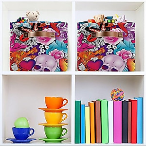 Skull Flowers Butterflies Storage Basket Bins Foldable Toy Baskets Organization with Handles Laundry Hamper for Home Boys Girls Office Closet Shelf Nursery Baskets,1 pcs
