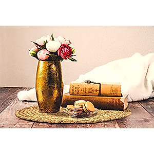 Haxhut Round Woven Placemats - Natural Placemats Set of 6, Straw Braided Rattan Placemats, 13.5 Inches, Non-Slip, Heat Resistant, Hand Woven Chargers for Dining Table (Pack of 6)