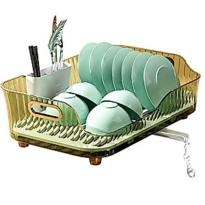FOCUS FINEST Dish Drying Rack, Dish Drainer for Kitchen Counter with Drainboard and Utensil Holder, Rustproof PET Use to Last
