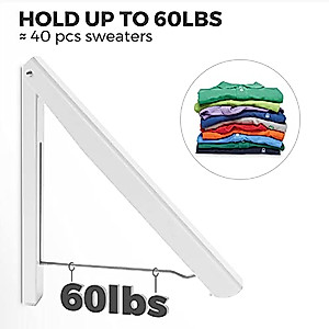 Ainpota 2 Pack Clothes Drying Rack Triangle Wall Mounted Drying Rack Clothing Laundry Drying Rack Collapsible with Rod for Laundry and Indoor，White