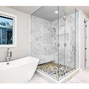 Blujellyfish Glazed Blue Mosaic Ceramic Pebble Porcelain Tile Swimming Pool Bath Shower Wall Flooring Tile TSTGPT001 (5 Square Feet)