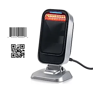 MUNBYN 1D 2D QR Desktop Barcode Scanner Omnidirectional Manual/Automatic Image Sensing Scanner Hands-Free USB Scanner for Windows, Linux, Mac PC for Mobile E-Payment, Supermarket, POS System, Library