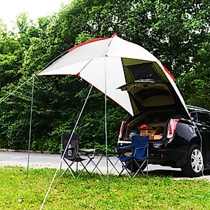 Wind Tour Portable Waterproof Car Rear Tent Outside Camping Shelter Outdoor Car Tent Trailer Tent Roof Top for Beach (Green+White)
