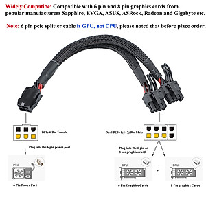 HuDieM PCIe 6 Pin to Dual 8 (6+2) Pin Splitter - GPU VGA Y-Splitter Extension Cable Mining Video Card Power Sleeved Connector Graphics Card PCI Express Power Supply Adapter - 6 Packs