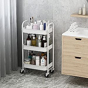 Simple Trending 3-Tier Heavy Duty Metal Utility Rolling Storage Cart with Lockable Wheels, White