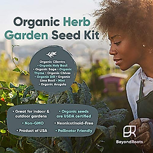9 Herb Garden Seeds for Planting - USDA Certified Organic Herb Seed Packets - Non GMO Heirloom Seeds - Plant Markers & Gift Box - Tulsi Holy Basil, Cilantro, Mint, Dill, Sage, Arugula, Thyme, Chives