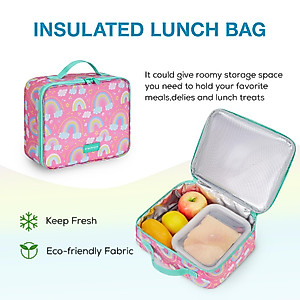 mommore Kids Backpack Set, Rainbow Backpack for Girls Lightweight Elementary Bookbag for Students School backpack for Children with Chest Strap Water Resistant,3pcs pink