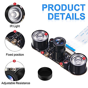 Weewooday 2 Sets for Camera Module 5MP OV5647 1080P Video Webcam Sensor Infrared Night Camera Module Compatible with Raspberry Pi B/B+ A+ RPi 4/3/ 2/1/ Zero/Zero with FFC Cable (Adjustable Focus)