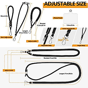 Universal Phone Lanyard, 2× Crossbody Cell Phone Lanyard, 2× Adjustable Wrist Strap, 2× Finger Strap, 4× Phone Patch Compatible with Most Mobile Phone(Black)