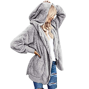 LookbookStore 2024 Winter Coat for Women Fashion Teddy Bear Coat Cardigan Jackets Winter Hoodie Outwear Fashion Winter Coats for Women Light Grey Sherpa Fleece Jacket Women Size M Size 8 10