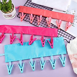 6 Pcs Portable Travel Hangers Foldable Cloth Socks Drying Hanger Multicolor Clothespin Clothes Hanger Travel Accessories Folding Clothes Drying Rack for Travel or Home, Blue, Watermelon Red, Rose Red