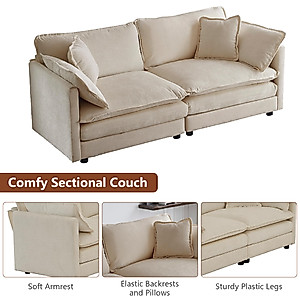 Suheww Modern Loveseat 2-Seater Sofa Couch Deep Seat Sectional Cloud Sofa, Modern Deep Seat Comfy Couch with Ottomans, 76.7" Modular Sectional Sofa Chenille Loveseat for Living Room Small Space